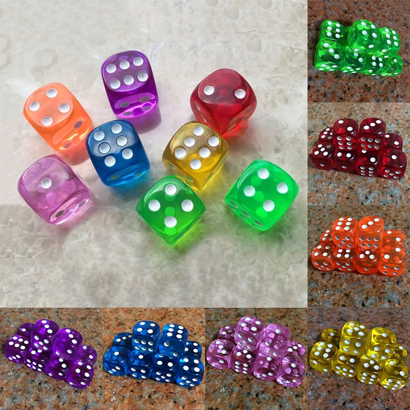 16mm Acrylic Dice Set - Transparent Round Corner Game Dice, 7 Vibrant ...