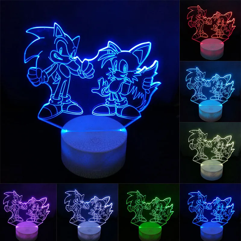 Sonic Action Figure 3D Table Lamp LED Changing Anime The Hedgehog Sonic ...