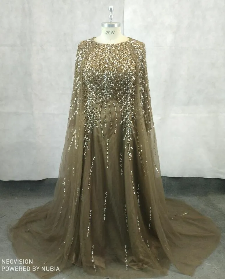 Elegant Tulle Cape Ruffled Evening Gown With Cape For Prom And Parties ...