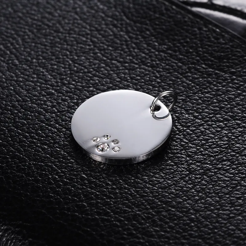 20mm Round Stainless Steel Crystal Dog Tags Pets ID Address Name Phone ...