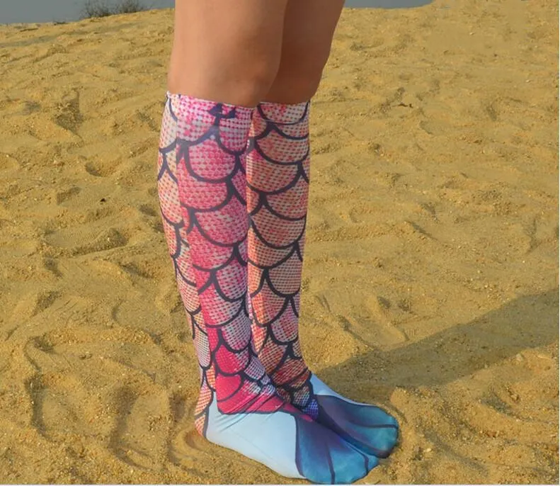3D Mermaid Tail Socks: Unique Fish Scales Knee High Cosplay Stockings ...