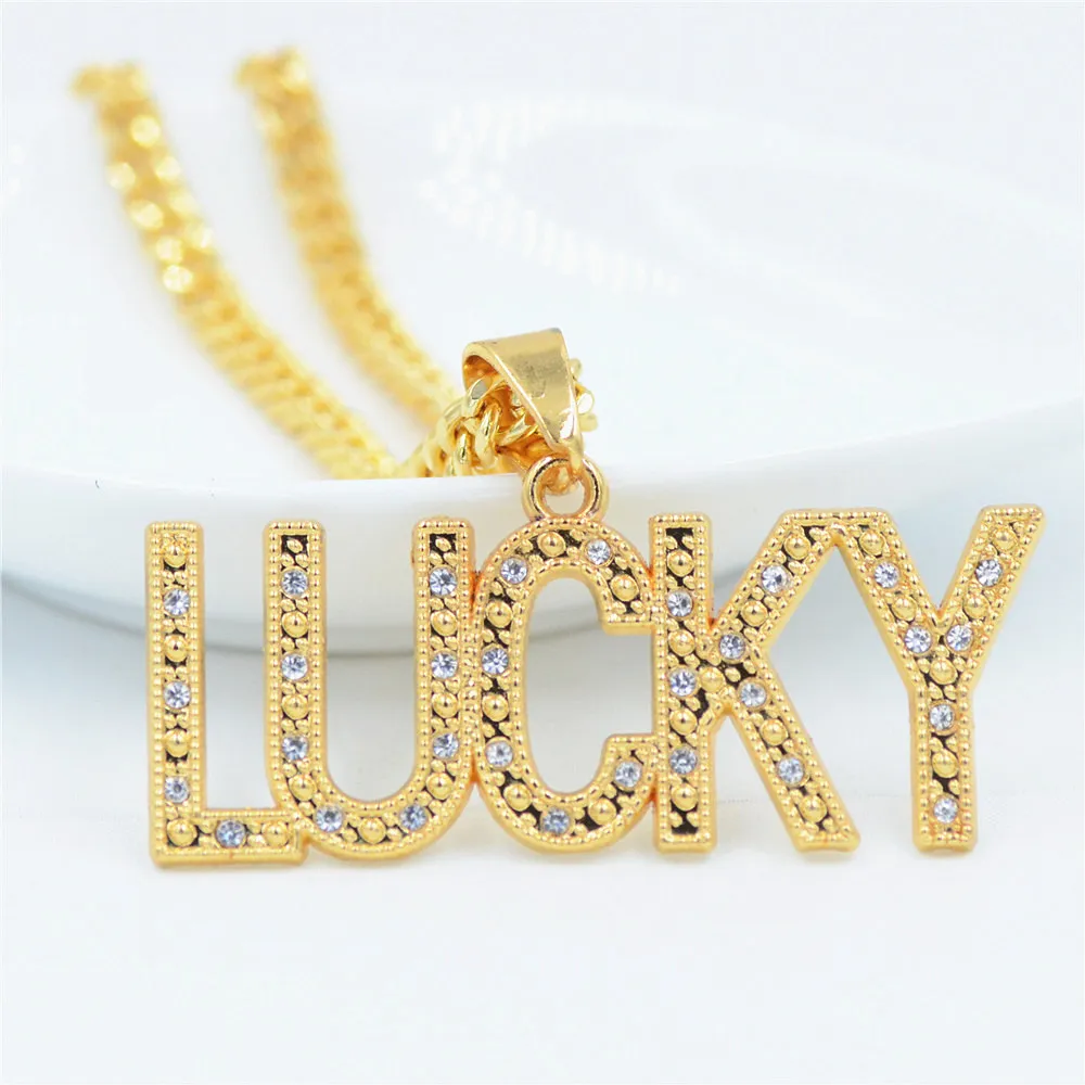 Uodesign Crystal Letter Lucky Gold Memory Pendant Golden Bling Jewelry ...