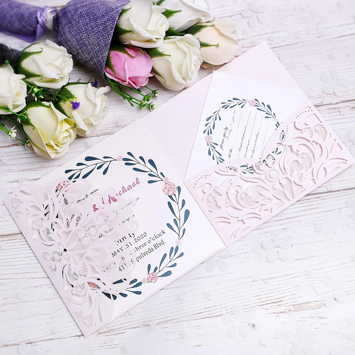 Premium Pink Square Invitations: Customizable for Wedding, Birthday ...