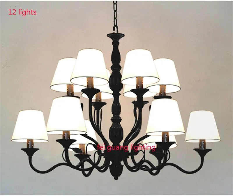 Rustic Black Iron Chandelier Vintage Candle Style Wrought Iron Lamp For ...