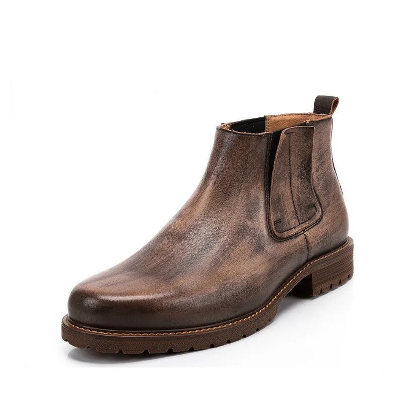 New Style Retro Genuine Leather Men Ankle Boots 100% Handmade Bota ...