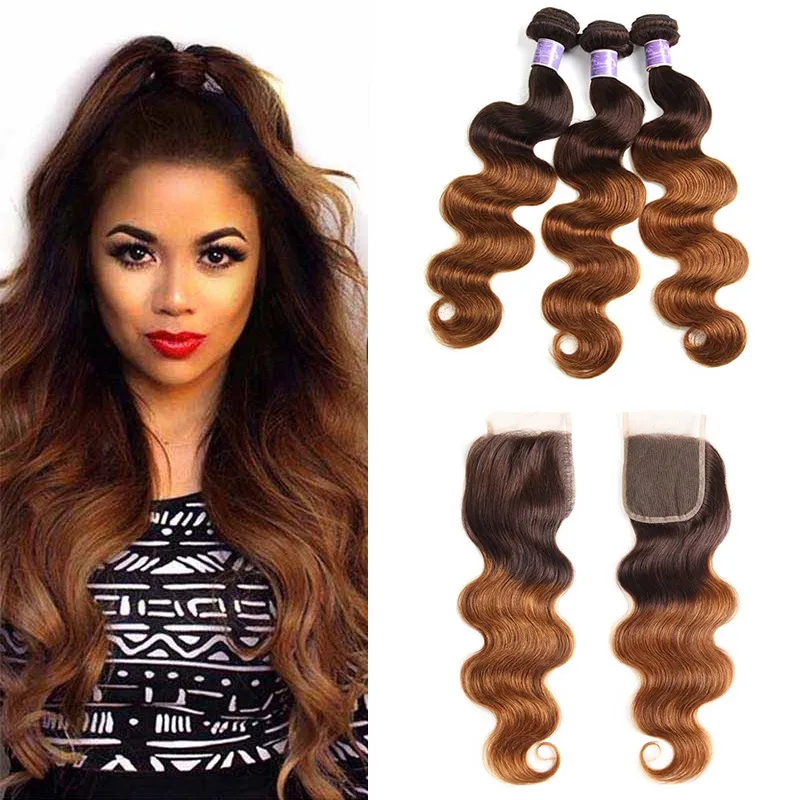 DHgate.com:Brazilian Ombre Blonde 4/30# Human Hair Bundles with Closure ...