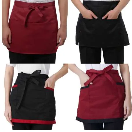 Waist aprons with pockets polyester half bust bib apron for restaurant ...