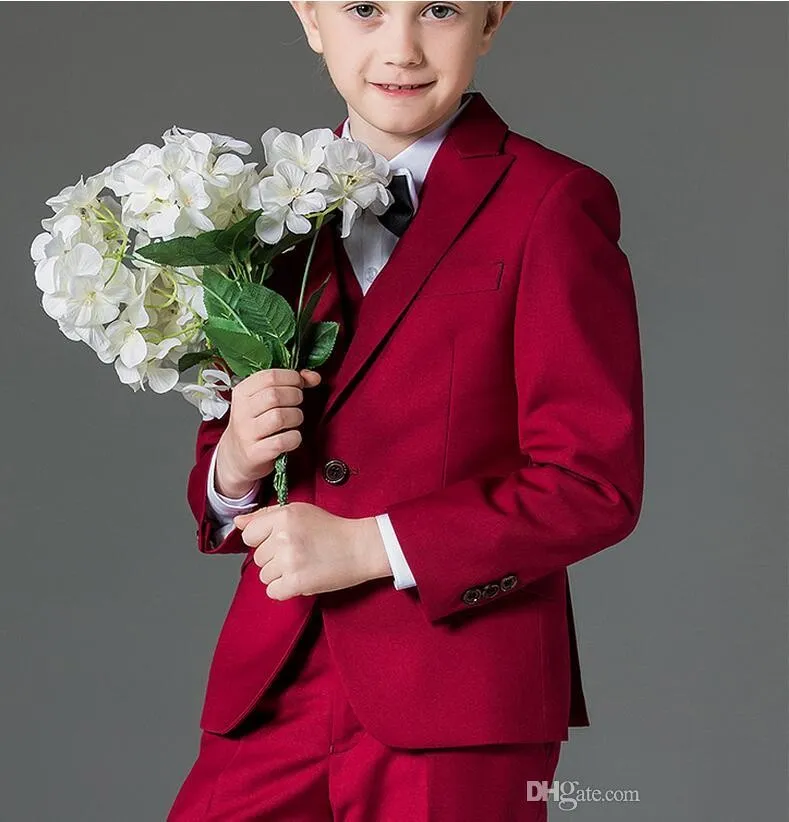 High Quality Boys Red Pinstripe Three Piece Suit Peaked Lapel Wool ...