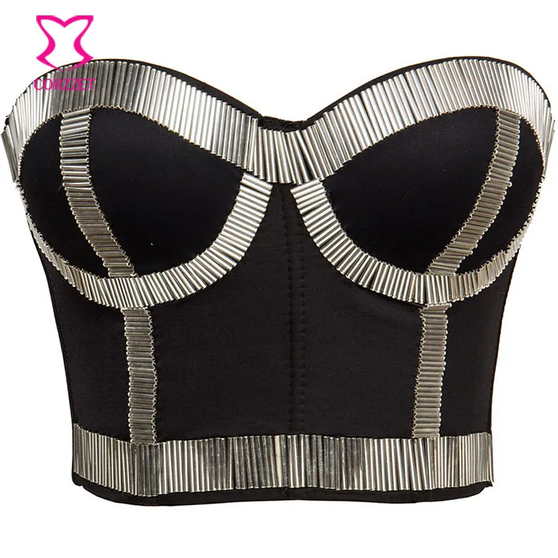 DHgate.com:Punk Rock Silver/Black Tube Sequin Beaded Bustier Crop Top ...