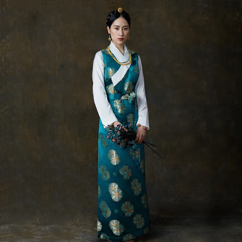 Tibetan Lhasa Dress Silk Cotton Satin Traditional Ethnic Minority Gown ...