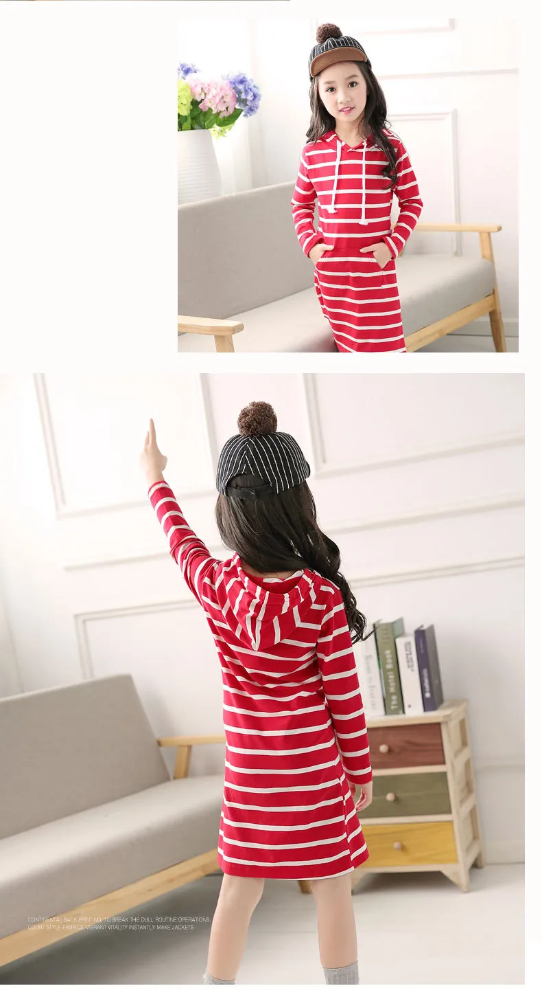 Girls' Hooded Dress: Stylish Striped Tutu Long Sleeve Casual Dress For ...