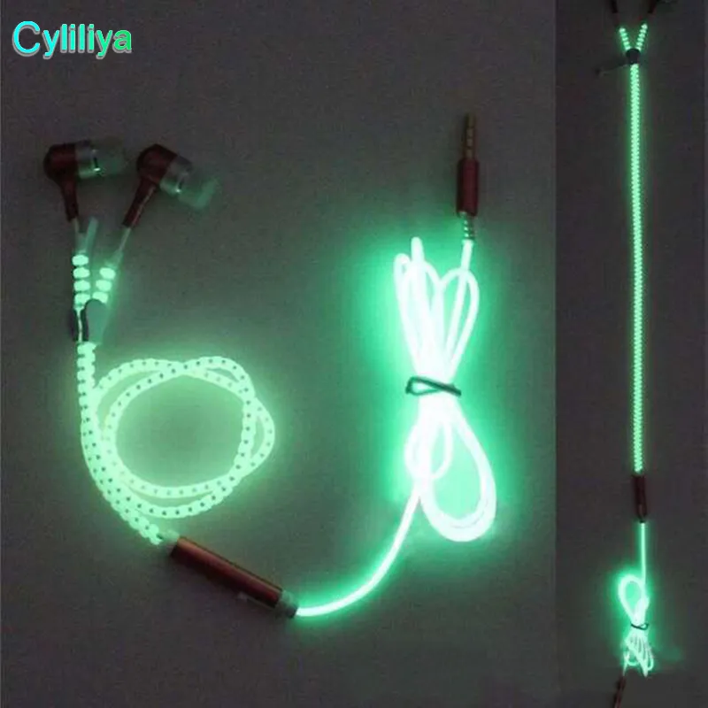 DHgate.com:Luminous In-Ear Headphones with Mic: Glowing Metal Zipper ...