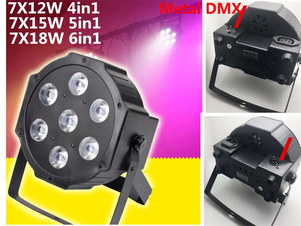 DJ Light LED DMX Stage Lights: 7x18W RGBWA UV 6 In 1 LED Flat Par Wash ...