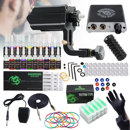 Dragonhawk Extreme Rotary Machine Tattoo Kit Professional Tattoo Set ...