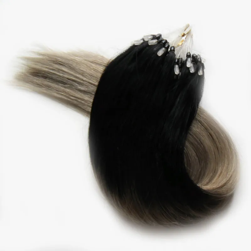 100g Micro Link Human Hair Extensions 1B/Gray Silver Ombre Loop Hair ...