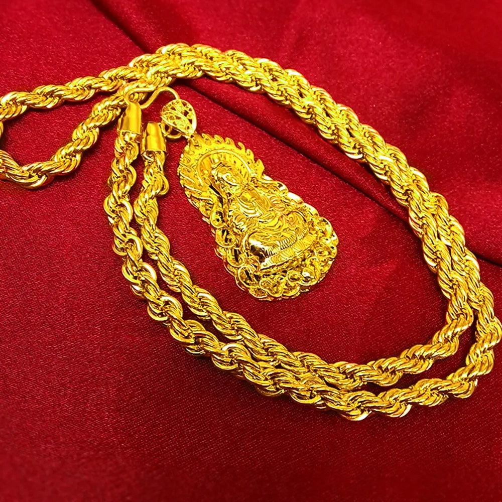 Vintage 18k Yellow Gold Filled Buddha Pendant Necklace Twisted Chain ...