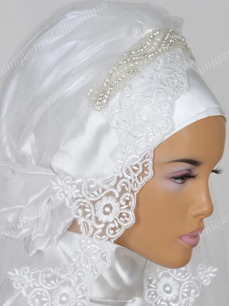 Vintage Lace Muslim Bridal Veils 2024: Elbow Length Tulle Hijab For ...
