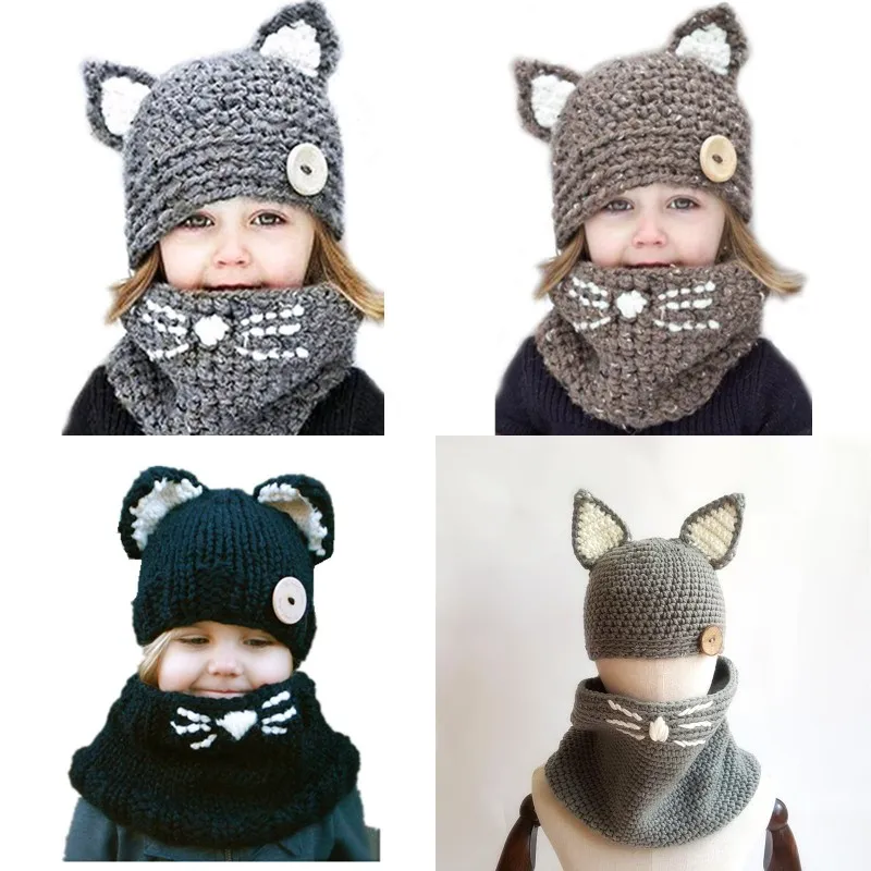 Cute Knitted Cat Ear Hats Animal Cat Cap For Baby Girl Fashion Winter ...