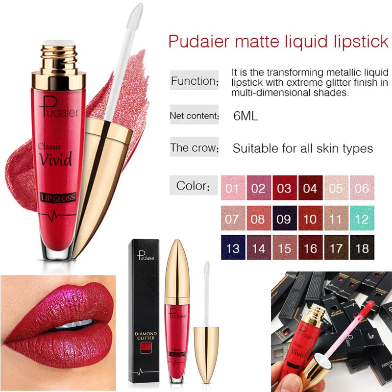Pudaier Pearlite Glitter Velvet Lipstick Set Matte, Classic, Vibrant ...