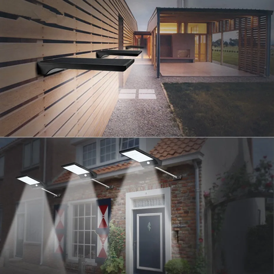 36 LED Street Solar Gutter Lights Wall Sconces With Mounting Pole 36LED ...