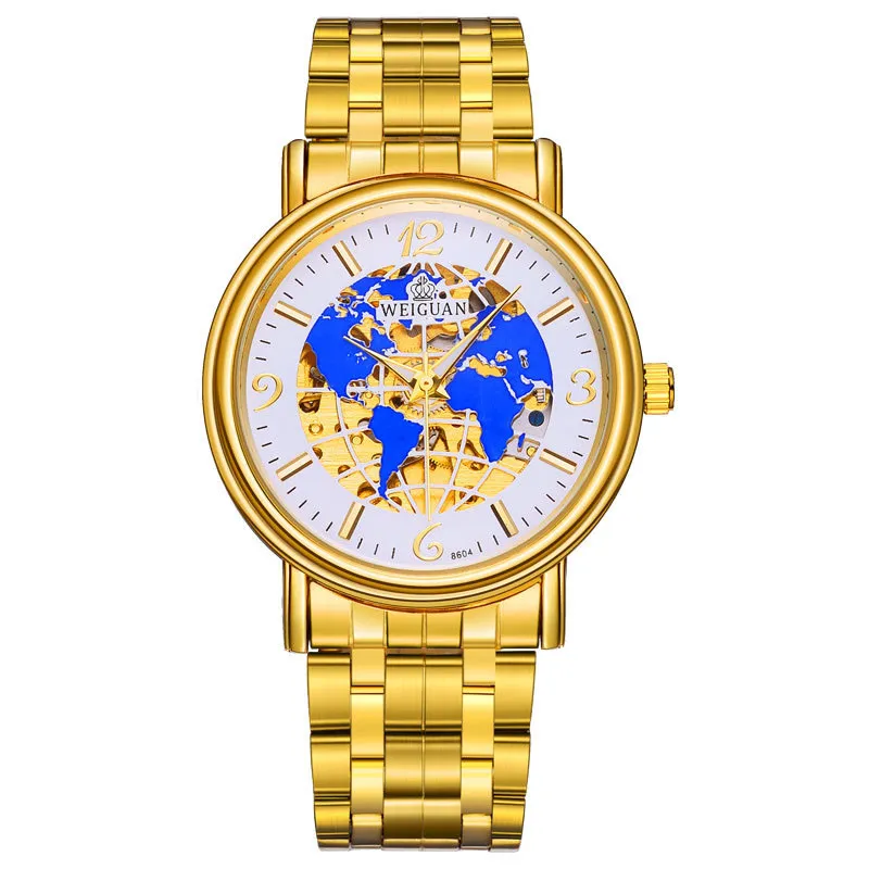 Wengle 2018 WEIGUAN Mens Gold Skeleton Watch Golden Steel Strip ...