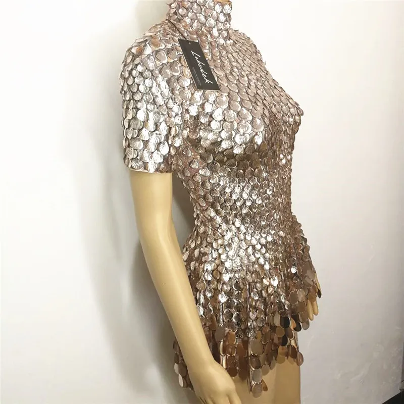 Feminino Sexy Lantejoulas Vestido De Ouro De Uma Peça Mini Vestido
