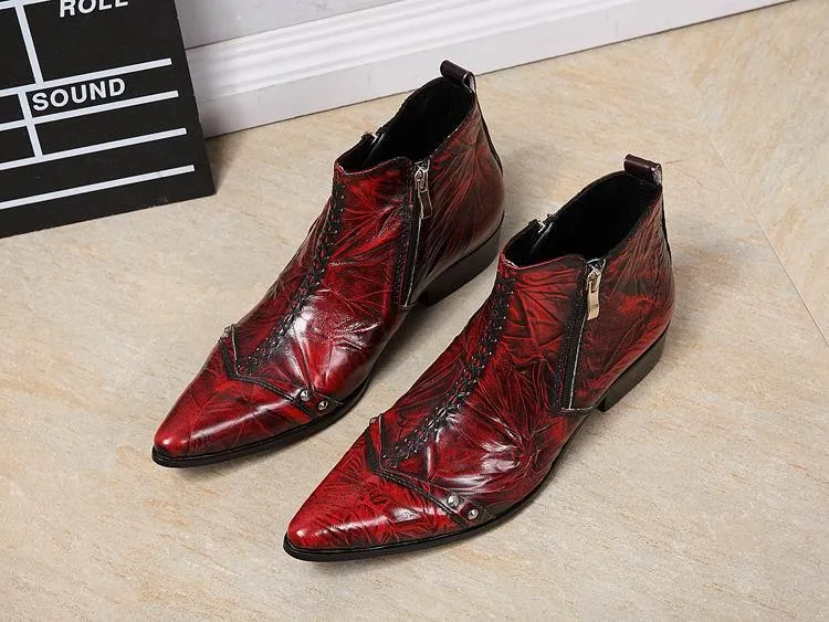 Bottes De Cheville En Cuir Rouge Pour Hommes Bottes De Rivets À Odets ...