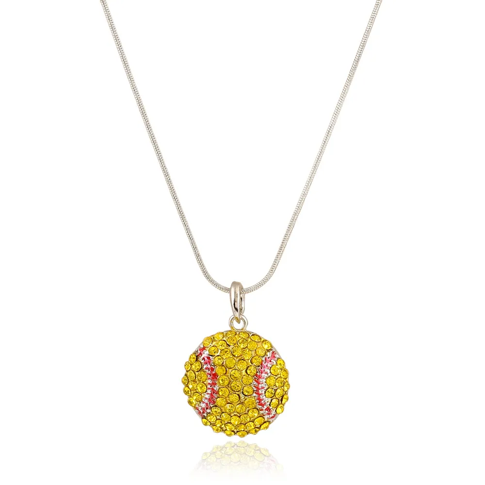 Softball Necklaces Crystal Rhinestone Ball Sports Pendant Snake Chains ...