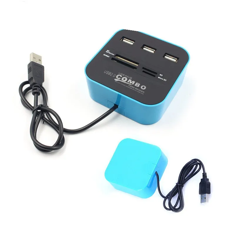 3-Port USB 2.0 Hub with TF/SD Card Reader - High Speed USB Splitter for ...