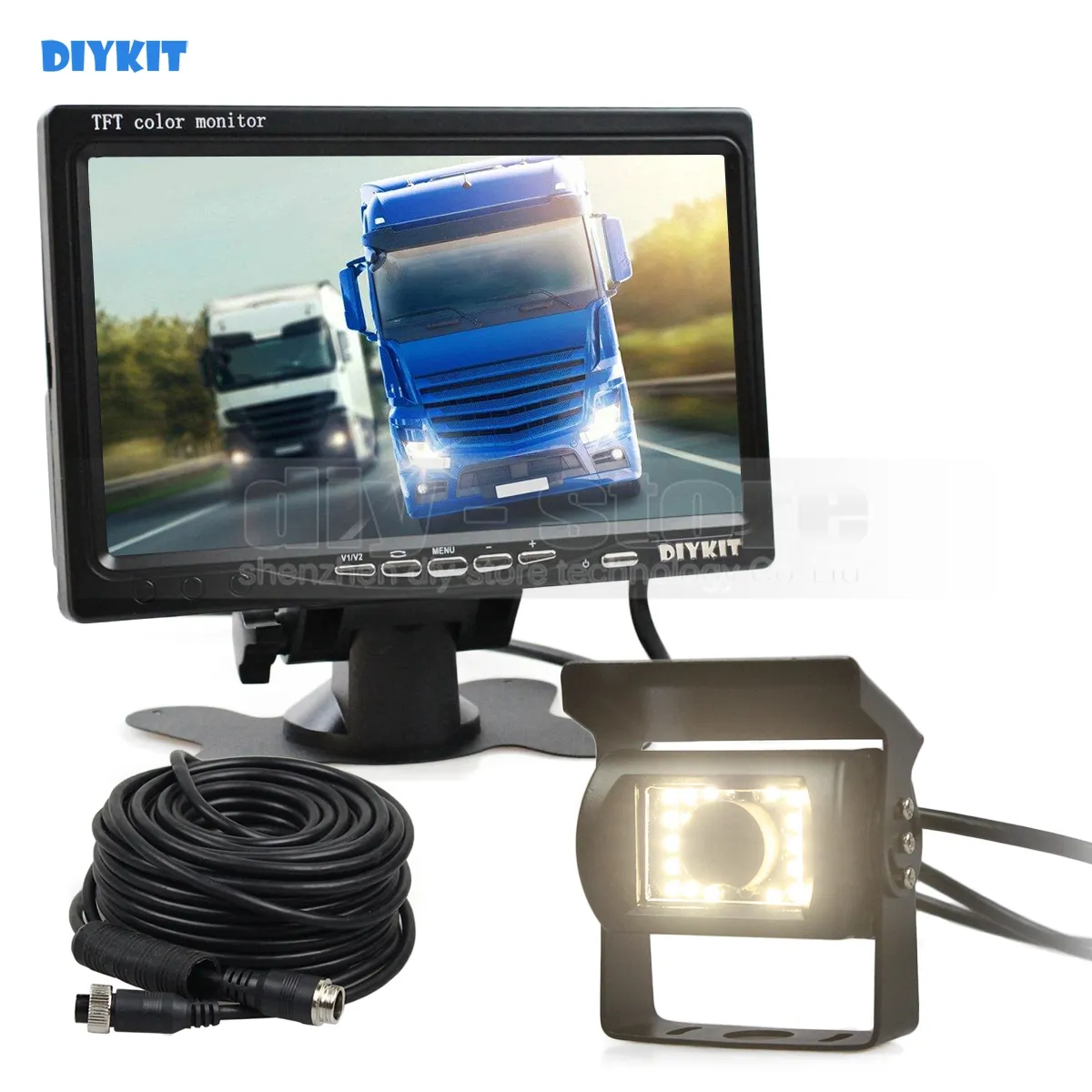 DIYKIT DC 12V 24V 4 PIN 7inch TFT LCD Rear View Car Monitor + LED Night ...