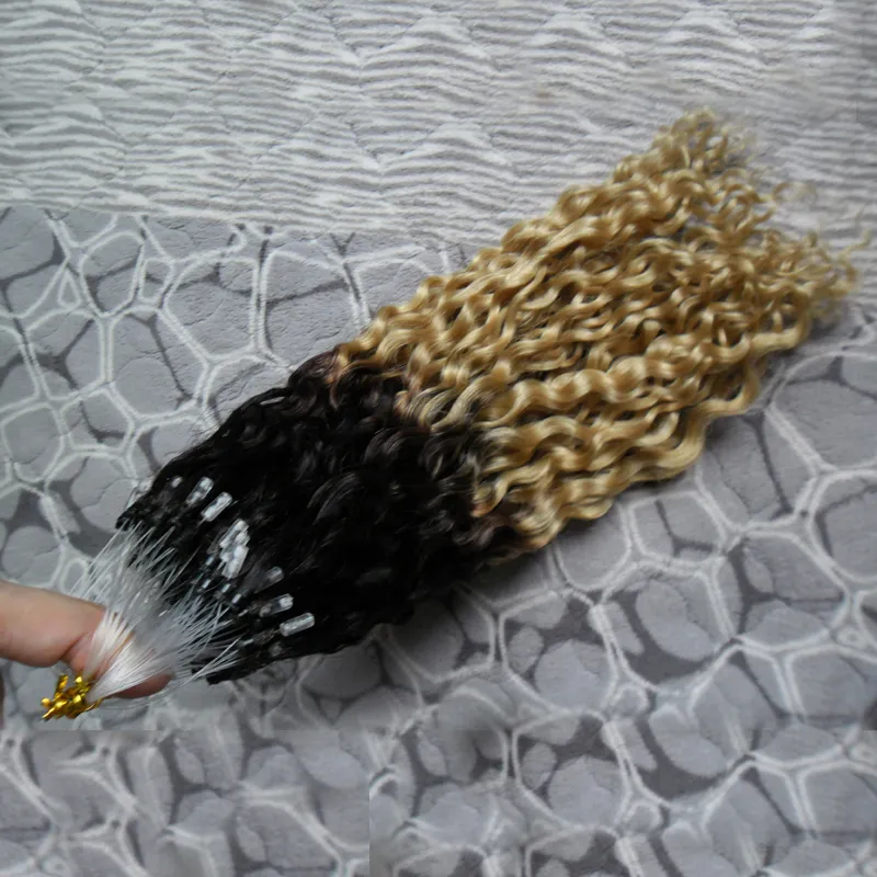 Mongolian Kinky Curly Hair Micro Loop Human Hair Extensions 1B/613 ...