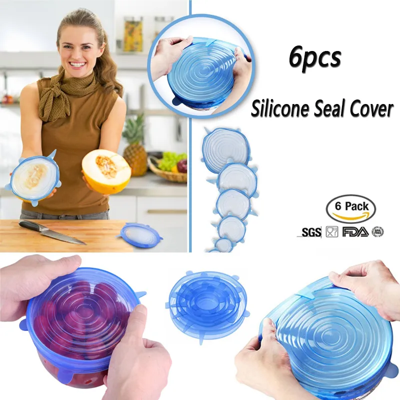 Silicone Food Seal Covers: 6 Pack Reusable Vacuum Sealed Lids For Bowls ...