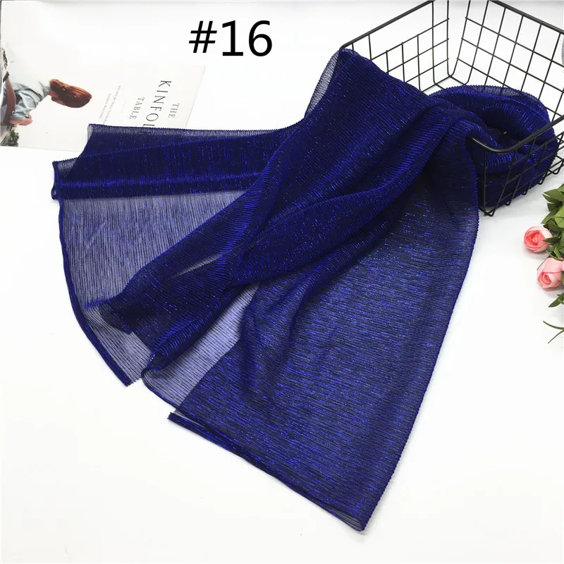 New Shimmer Pleated Hijab Scarf Plain Shiny Crinkle Shawl Fashion