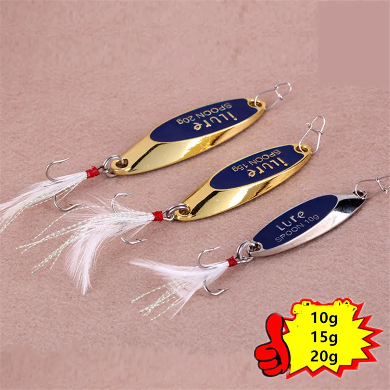 New Gold Silver Fishing Spoons Bait 10g 15g 20g Artificial Metal VIB ...