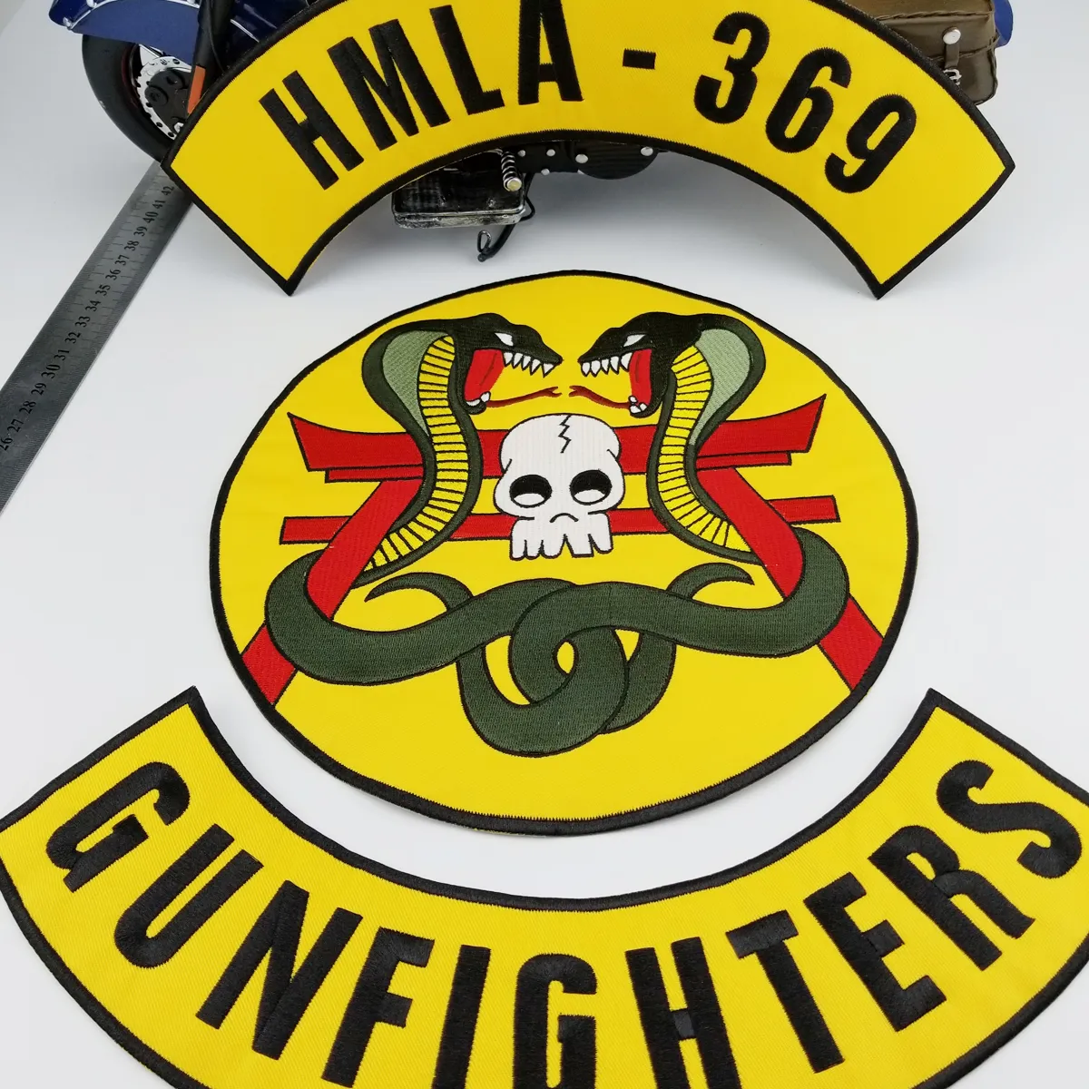 Large 35cm White Twill Embroidered Motorcycle Back Patch Gunfighters ...
