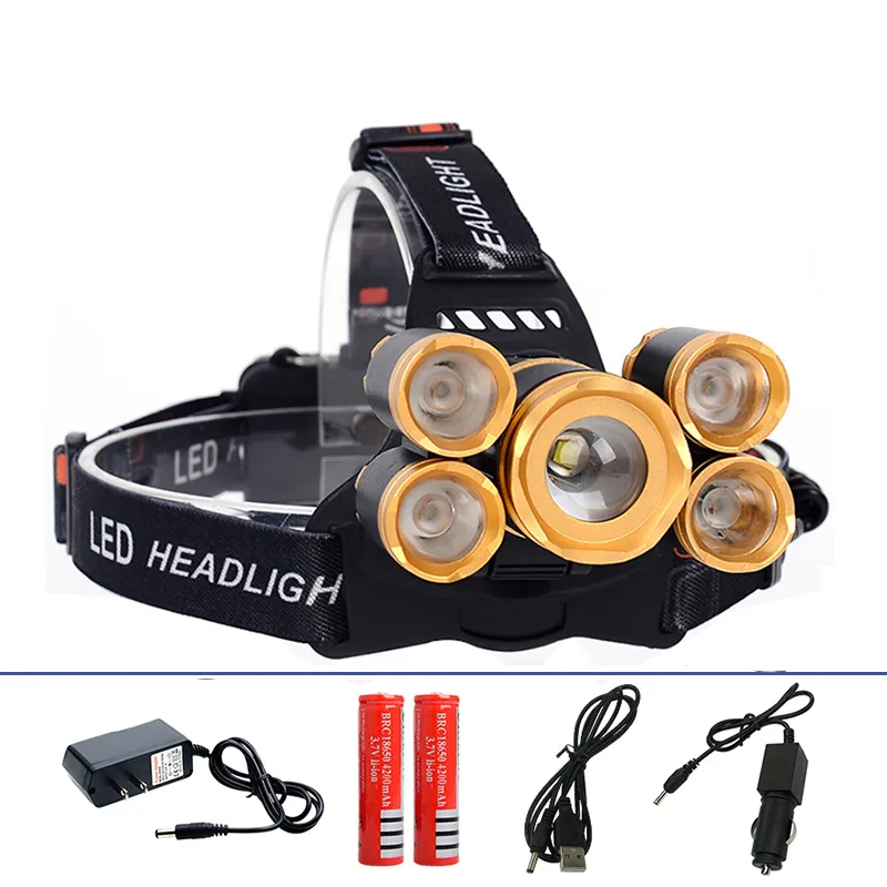 5 LED Headlight 16000 Lumens Cree XM L T6 Head Lamp High Power LED ...