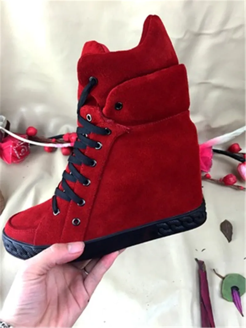 Women's Autumn Winter Fashion Round Toe Suede Leather Wedge Sneakers ...