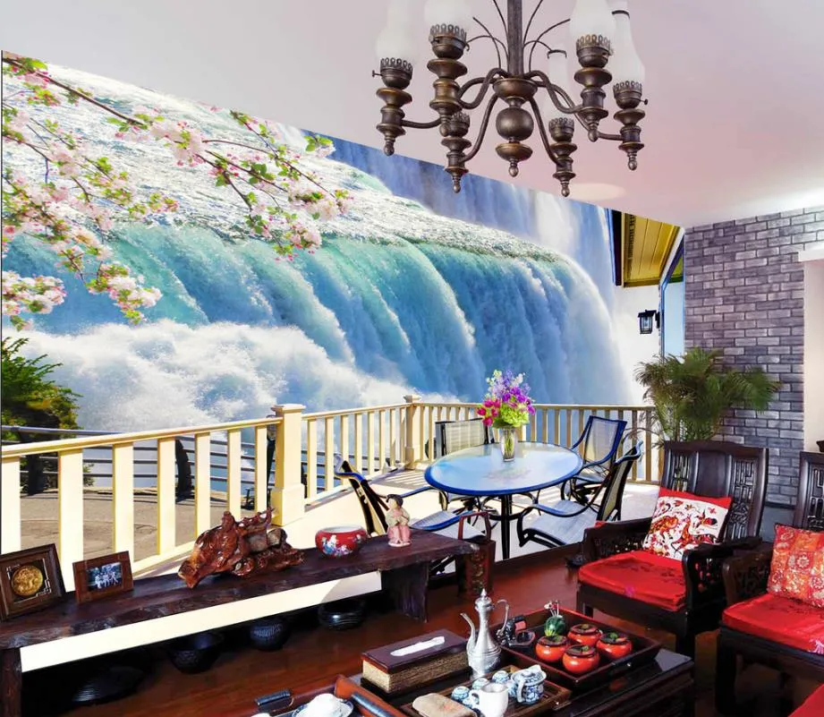 Waterfall 3D Custom Mural Landscape Wallpaper For Living Room, Walls ...