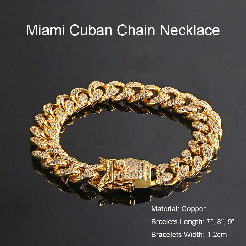 MIAMI CUBAN LINK Chain Diamond Cuban Link Bracelet Unisex Hip Hop ...