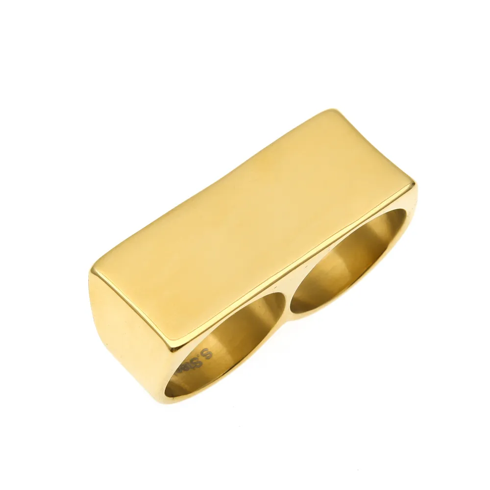 Two Finger Ring For Men: Stainless Steel Gold Double Ring Hip Hop ...