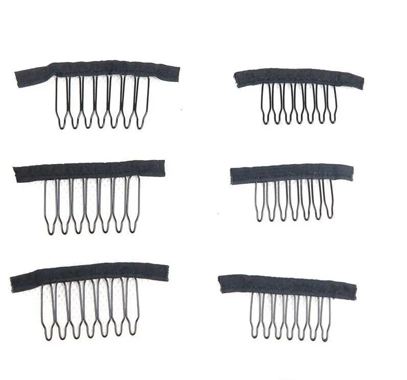 Hair Comb Clips: 7 Tooth Stainless Steel Wig Combs For Wig Caps, Black ...