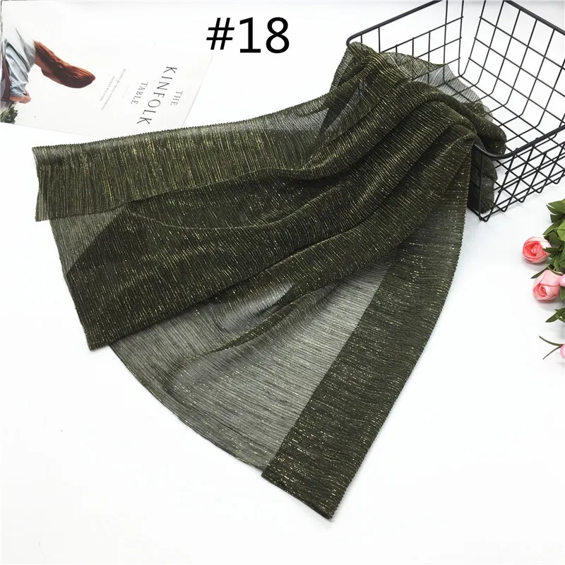 New Shimmer Pleated Hijab Scarf Plain Shiny Crinkle Shawl Fashion