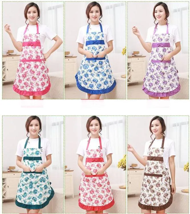 DHgate.com:Waterproof Floral Print Kitchen Apron with Pockets for Women ...