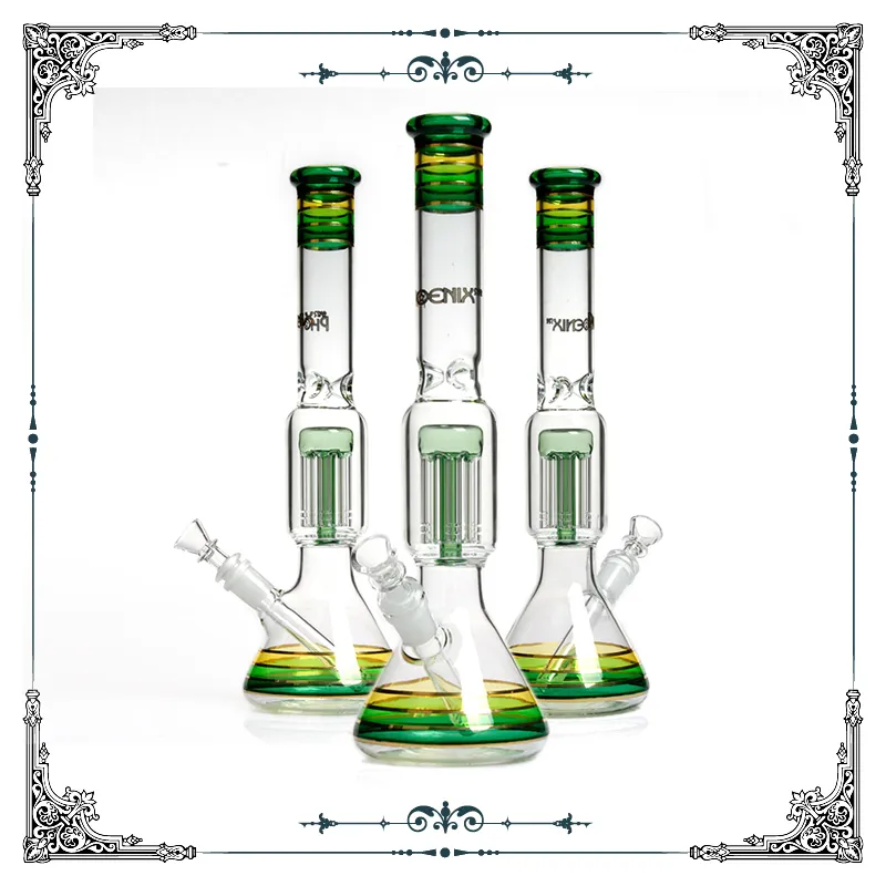 Phoenix 8 Arm Tree Perc Beaker Base Gold Wire Ring Glass Ice Bong Bottom Design Smoking Water ...