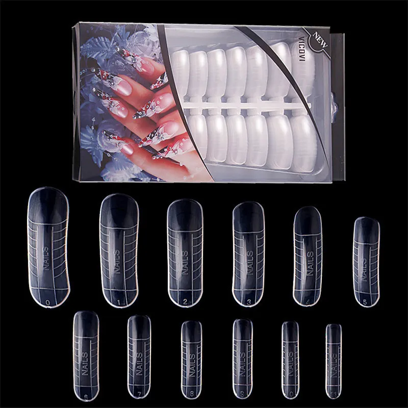 Clear Acrylic Nail Tips Set Full Cover False Nails With Scale For DIY ...