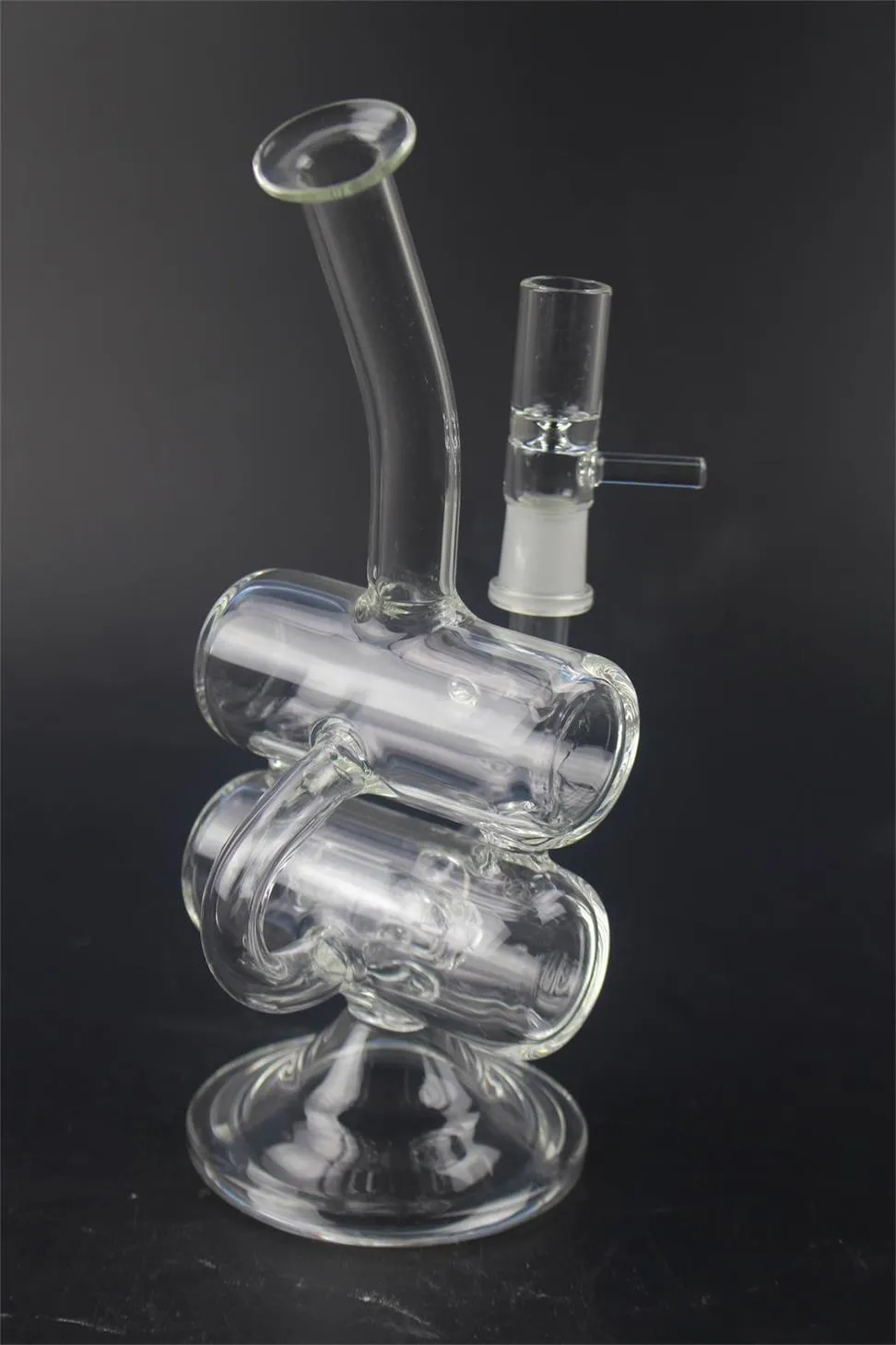 Wholesale Double Recycler Glass Bong 8 Inch Male Downstem Dab Rig With ...