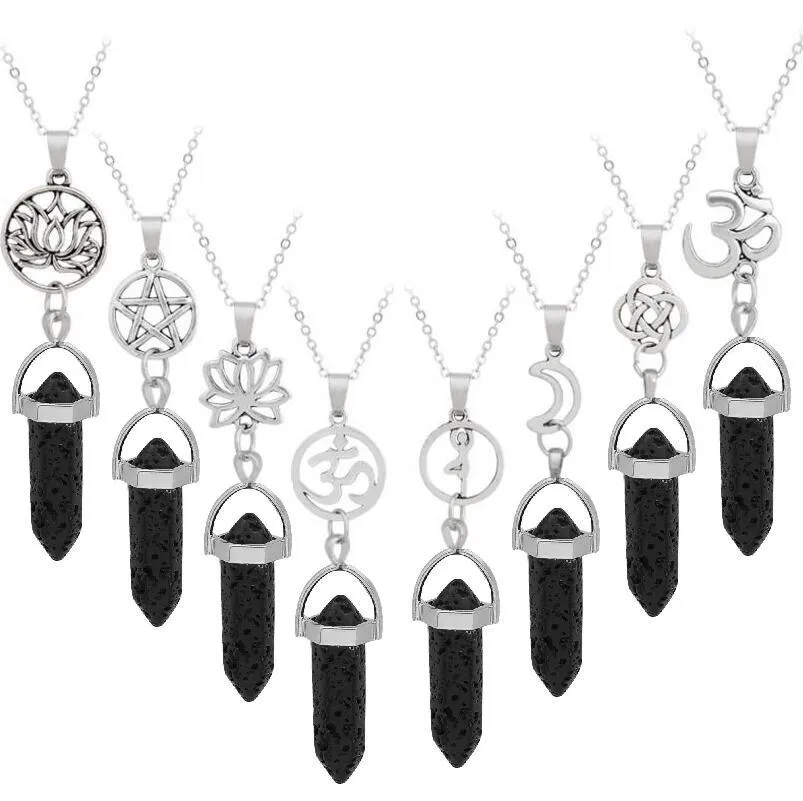 Lava Rock Hexagonal Prism Essential Oil Diffuser Necklace, Natural Lava ...