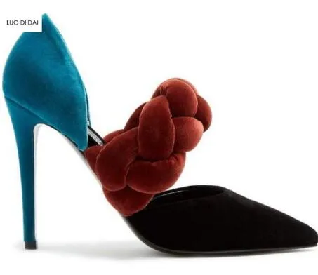 DHgate.com:2018 New women velvet high heels thin heel mix color pumps ...