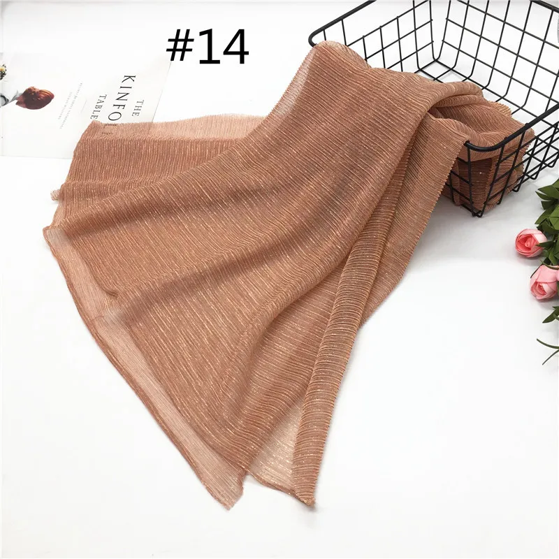 New Shimmer Pleated Hijab Scarf Plain Shiny Crinkle Shawl Fashion