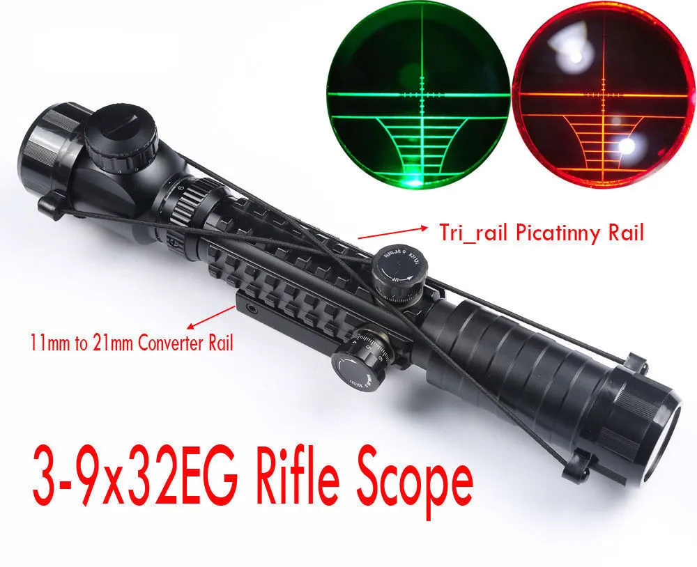 3 9x32EG Illuminated Rifle Scope Red Green Dot Mil Dot Reticle ...